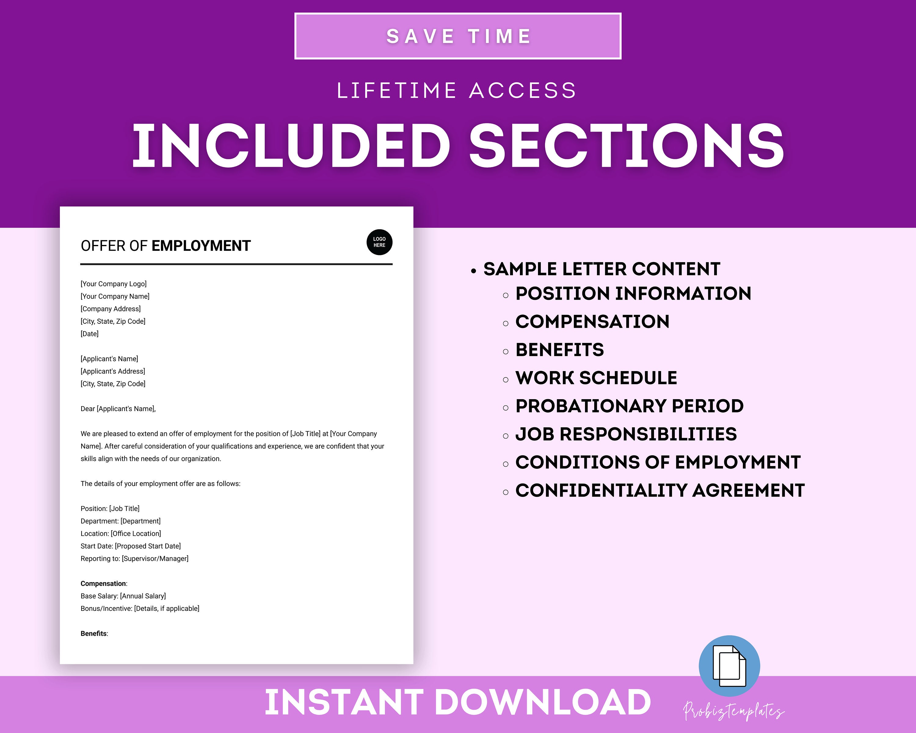 Offer of Employment Letter Template, Job Offer Letter, Employee Job ...