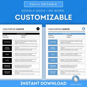 Team Purpose Charter Template, Project Charter, Template, Team Mission ...