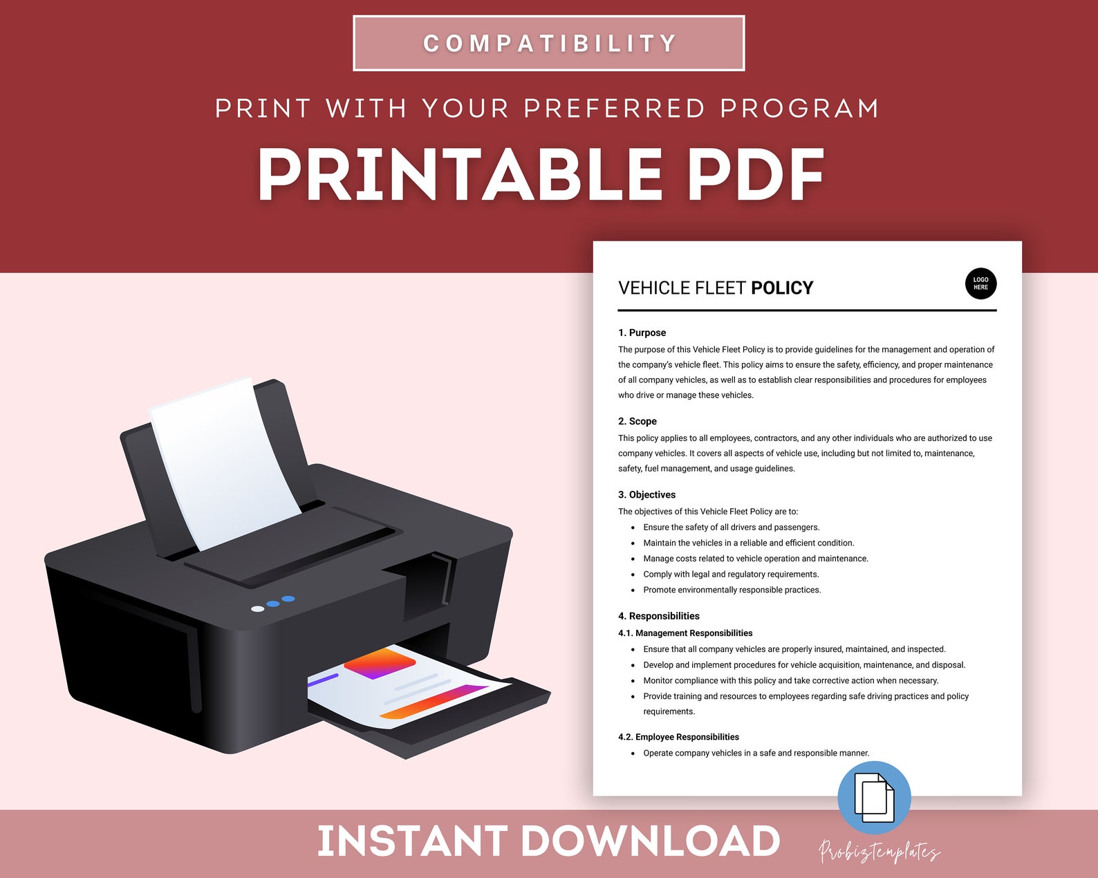 Vehicle Fleet Policy Template, Fleet Management Policy, Company Vehicle ...