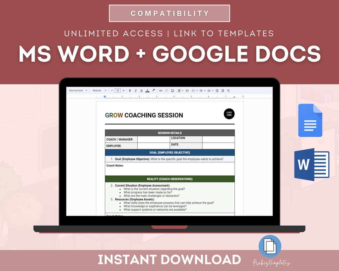 Employee Coaching Session Sheet Template, GROW Coaching Model, Employee ...