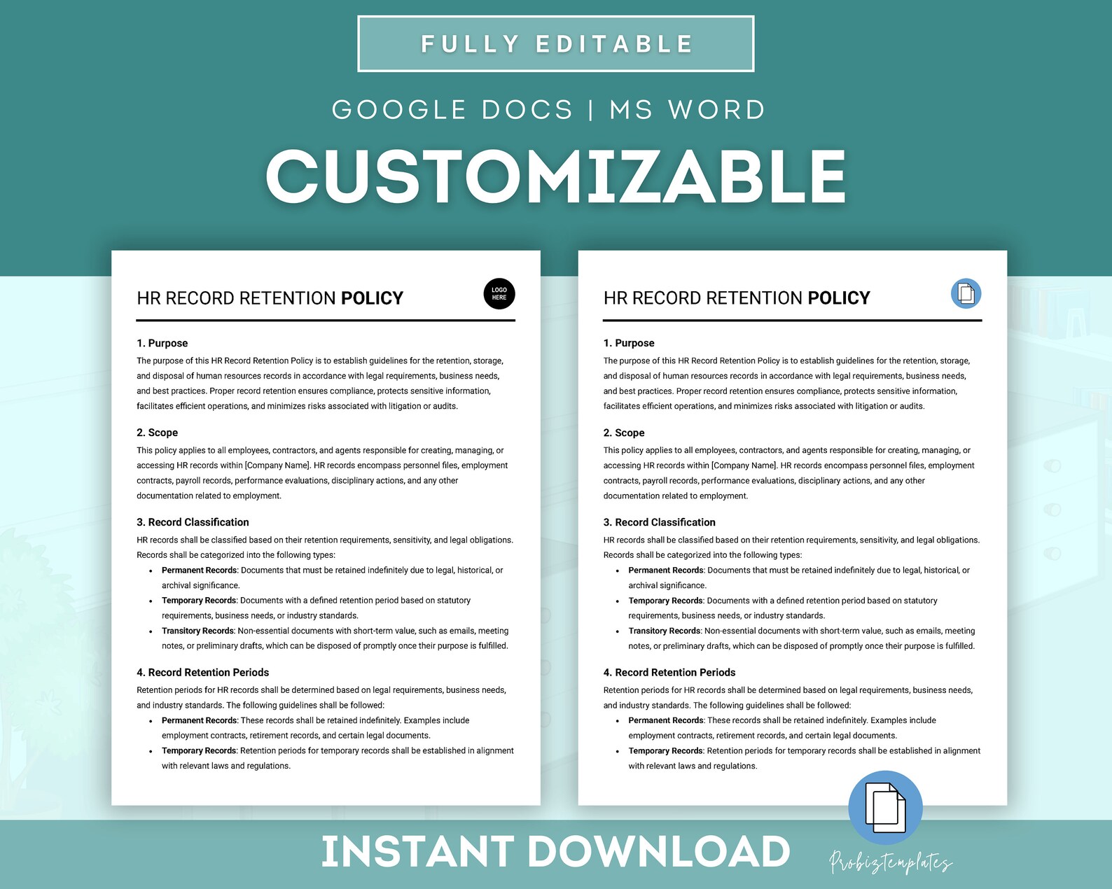 HR Record Retention Policy Template, Employee Document Retention, Human ...