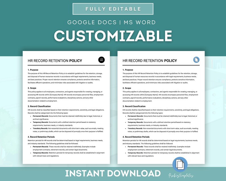 HR Record Retention Policy Template, Employee Document Retention, Human ...
