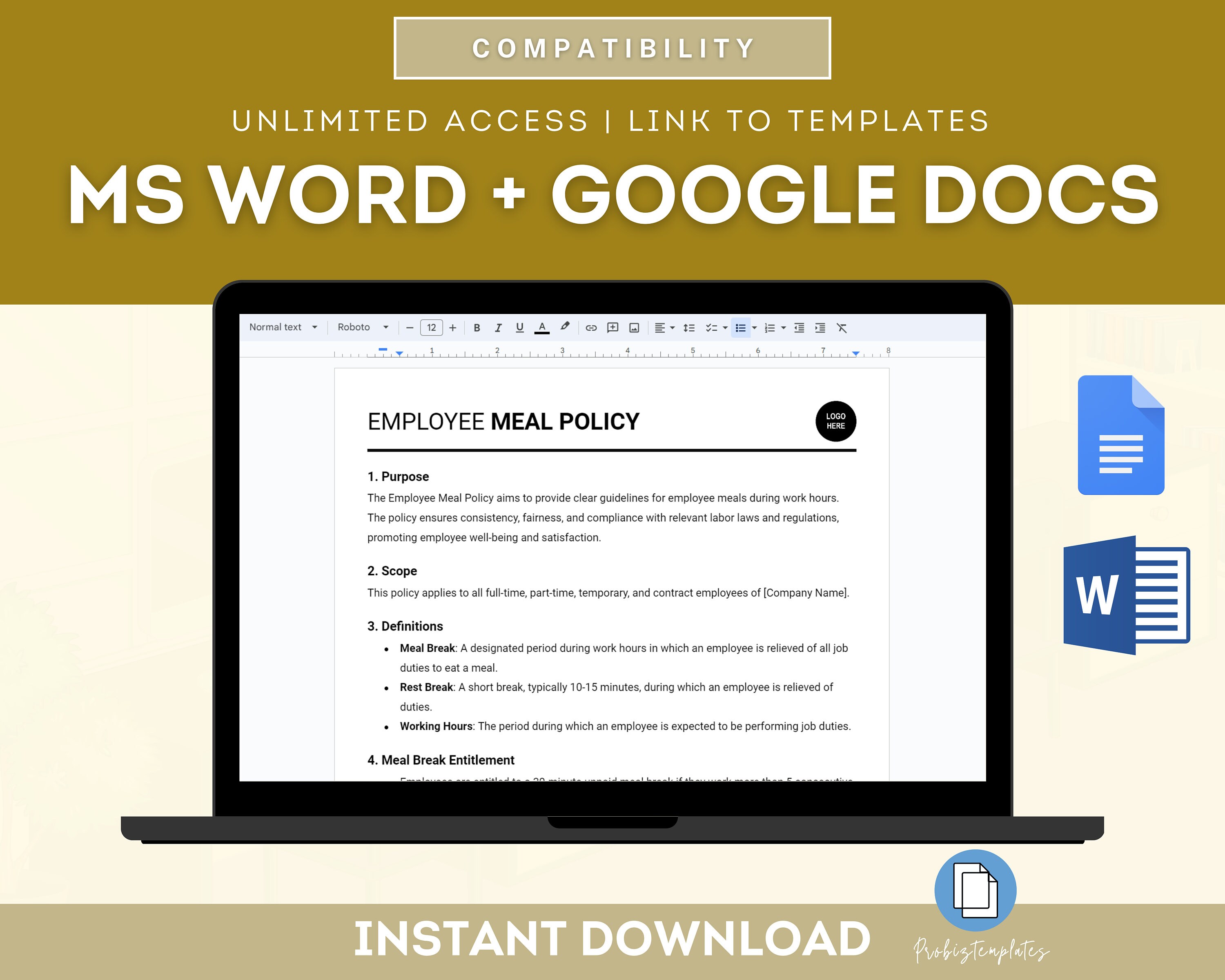 Employee Meal Policy Template, Workplace Meal Guidelines, Employee ...