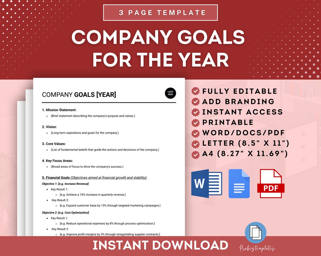 Company Goals for the Year Template, Company Goals and Objectives for ...