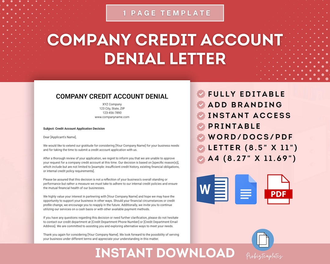 Company Credit Account Denial Letter, Credit Application Rejection ...
