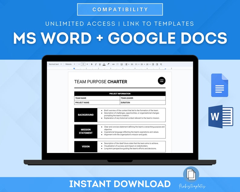 Team Purpose Charter Template, Project Charter, Template, Team Mission ...