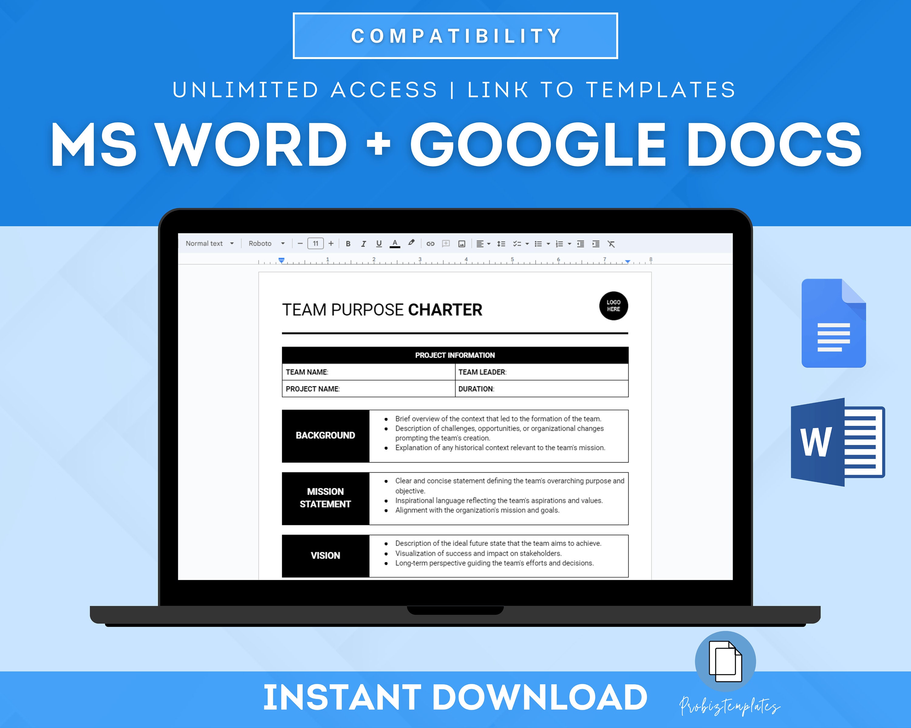 Team Purpose Charter Template, Project Charter, Template, Team Mission ...