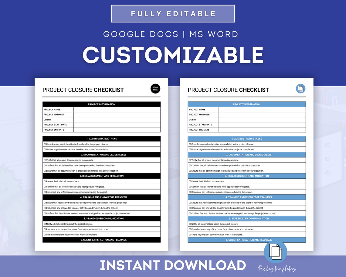 Project Closure Checklist, Project Completion Form, End-of-project Checklist, Task Closure ...
