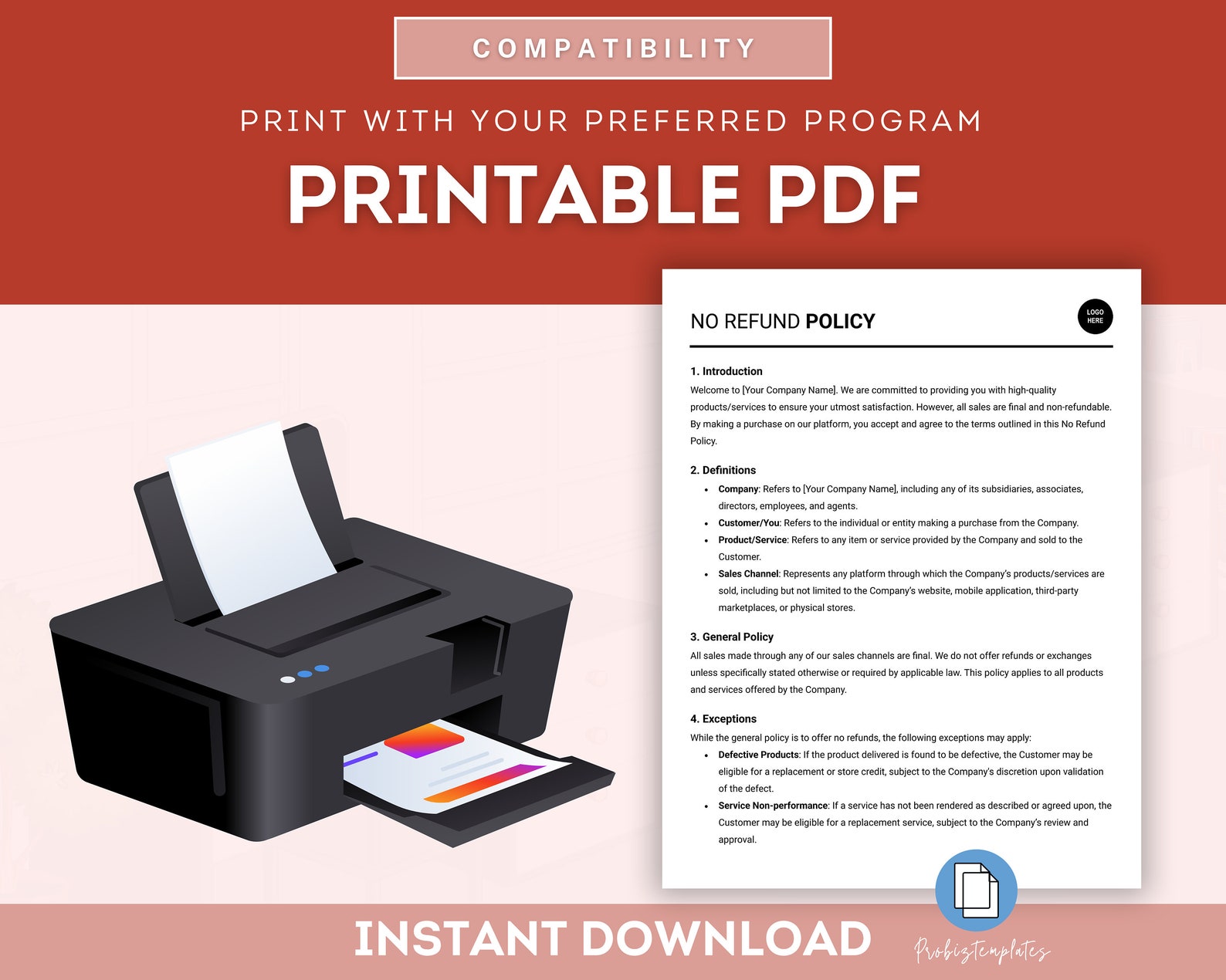 No Refund Policy Template, Refund Policy Guidelines, No Refund Notice ...