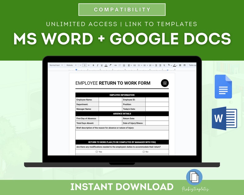 Employee Return to Work Form Template, Back-to-work Form, Return-to ...