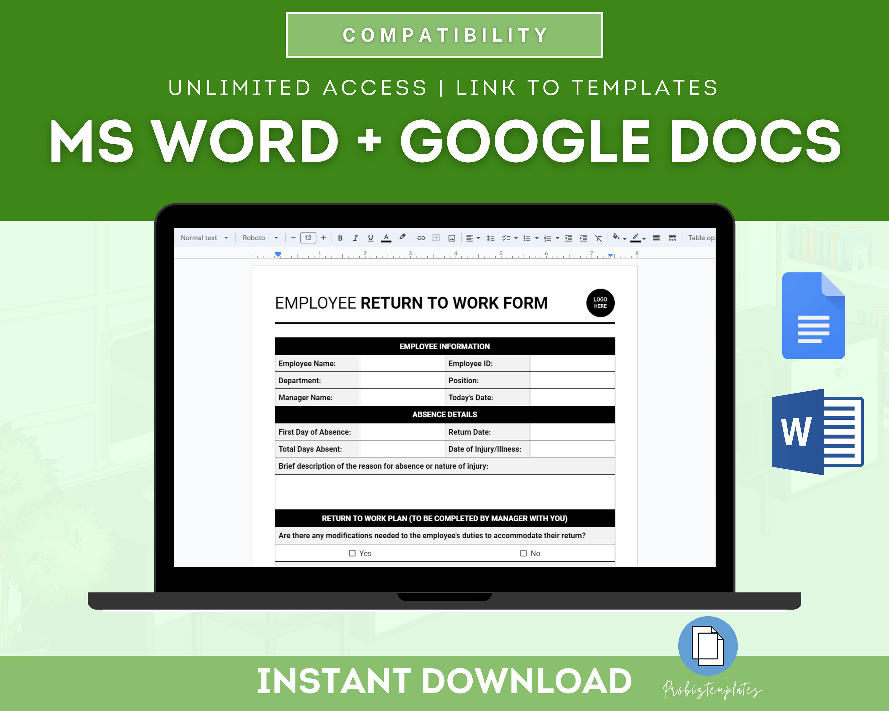 Employee Return to Work Form Template, Back-to-work Form, Return-to ...