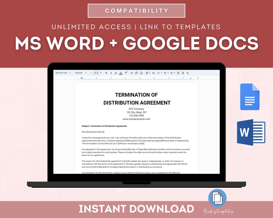 Termination of Distribution Agreement Letter, Ending Distribution ...
