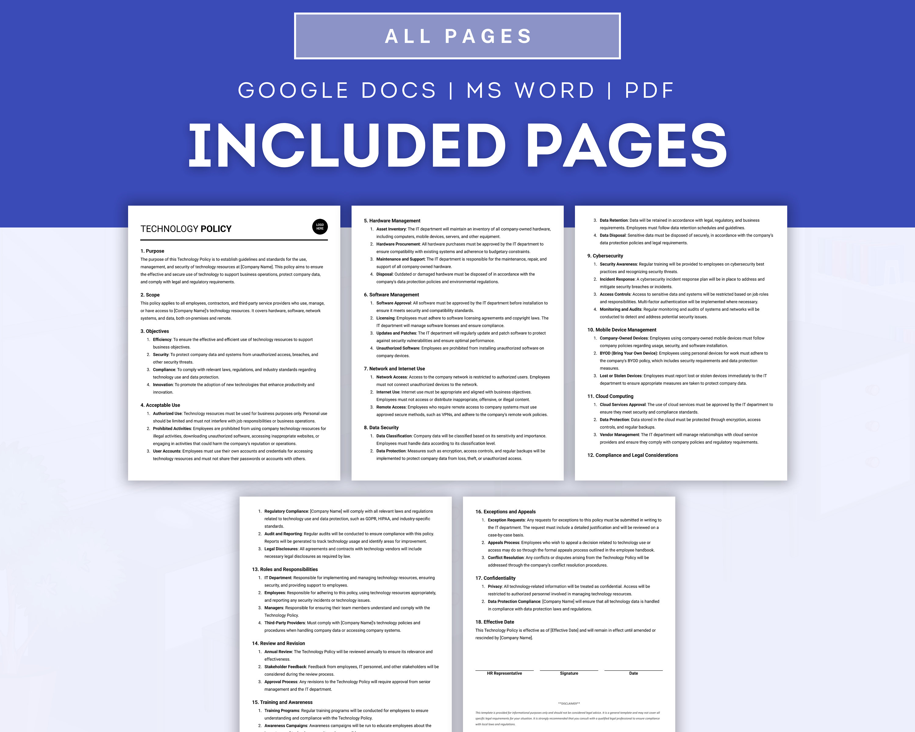 Technology Policy Template, Company Technology Guidelines, IT Usage ...