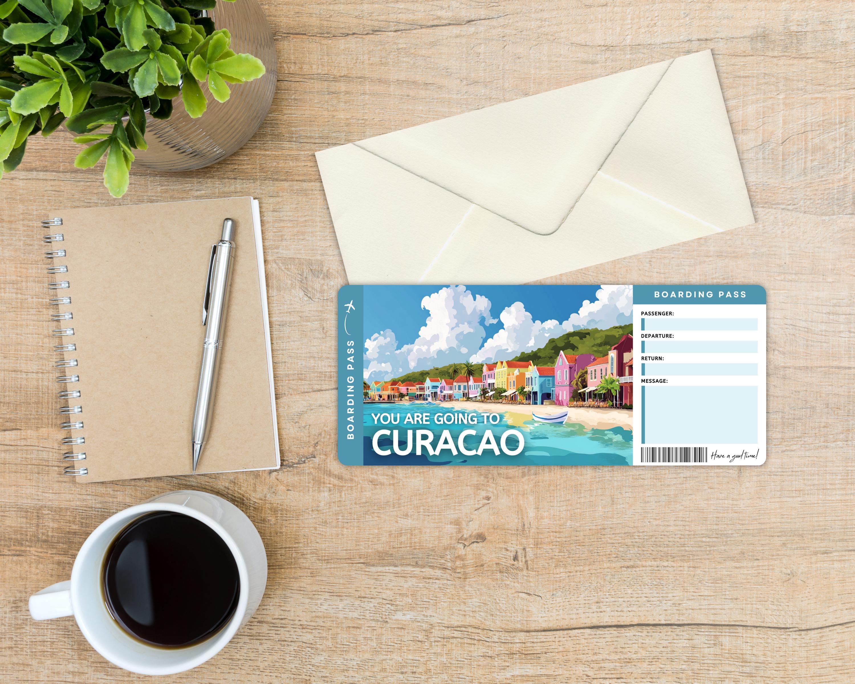 Printable Curacao Surprise Gift Ticket, Editable Willemstad Boarding ...