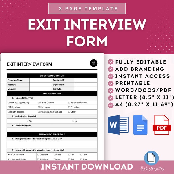 Exit Interview Template - Etsy
