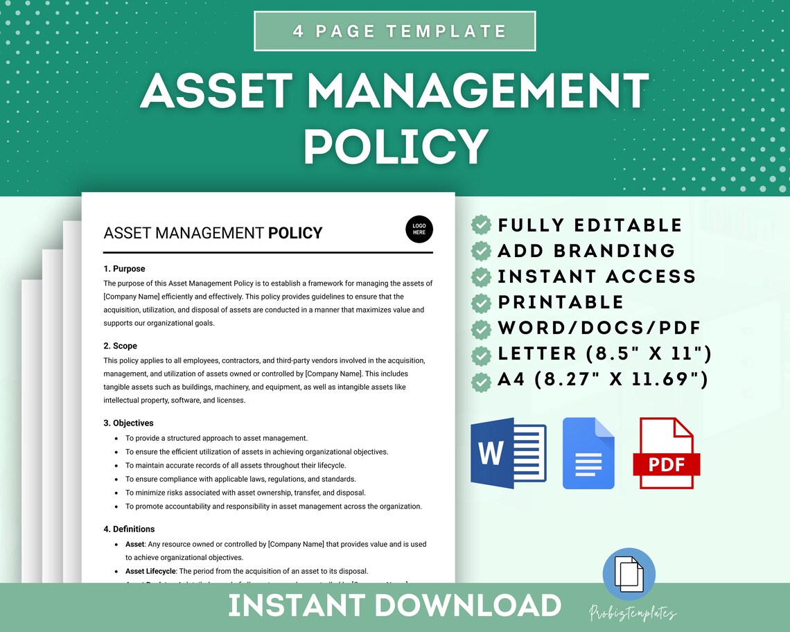 Asset Management Policy Template, Company Asset Management Guidelines ...