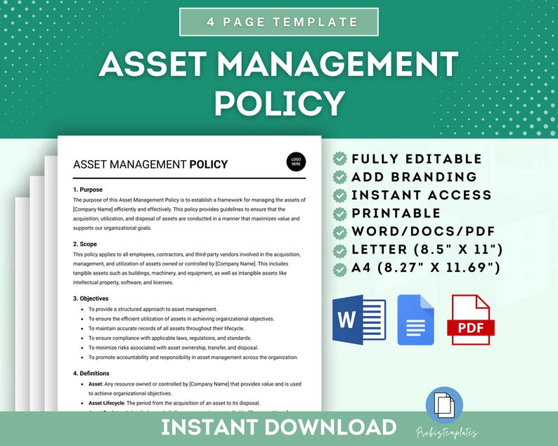 Asset Management Policy Template, Company Asset Management Guidelines ...