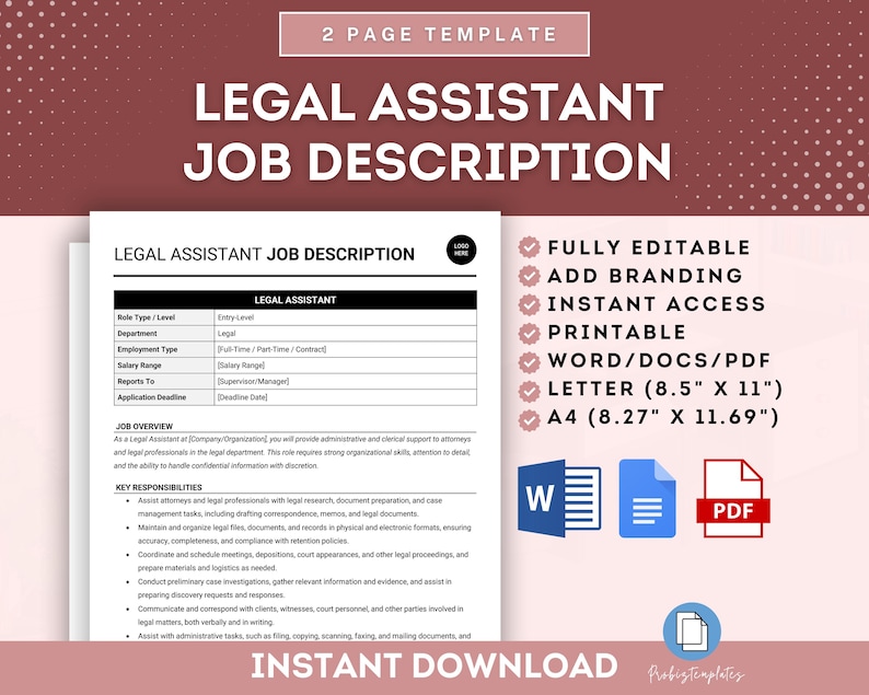Legal Assistant Job Description Template, Law Office Assistant Role ...