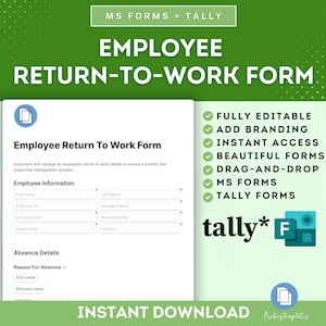 Employee Return to Work Form Online Form, Back-to-work Form, Return-to ...