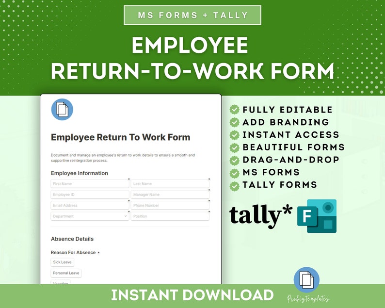 Employee Return to Work Form Online Form, Back-to-work Form, Return-to ...