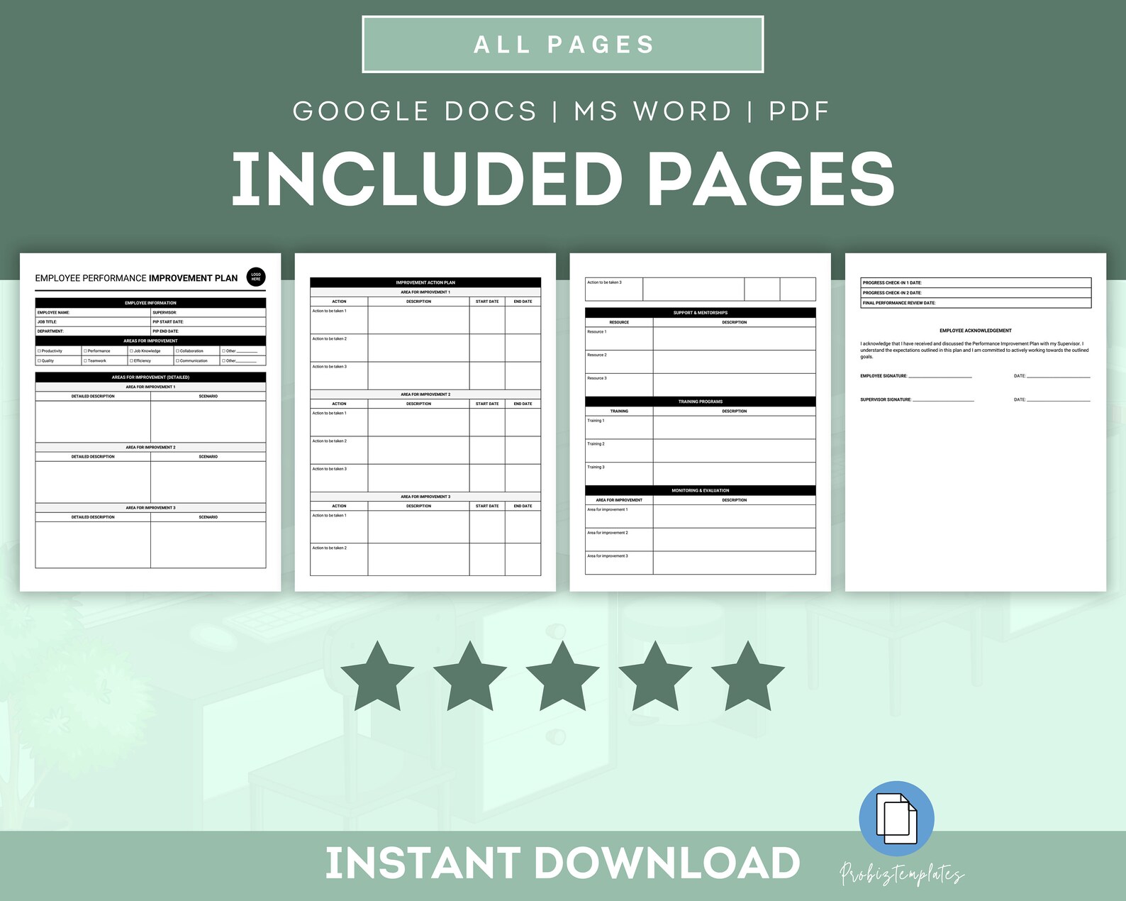 Employee Performance Improvement Plan Template, PIP Template, Employee ...