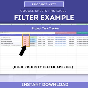 Project Task Tracker Spreadsheet, Project Management Tool, Project ...