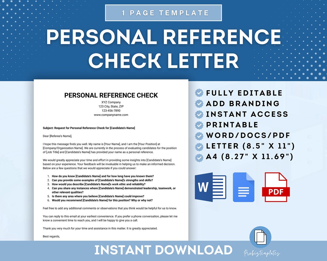 Personal Reference Check Letter Template, Reference Verification Letter ...