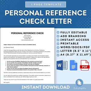 Personal Reference Check Letter Template, Reference Verification Letter ...