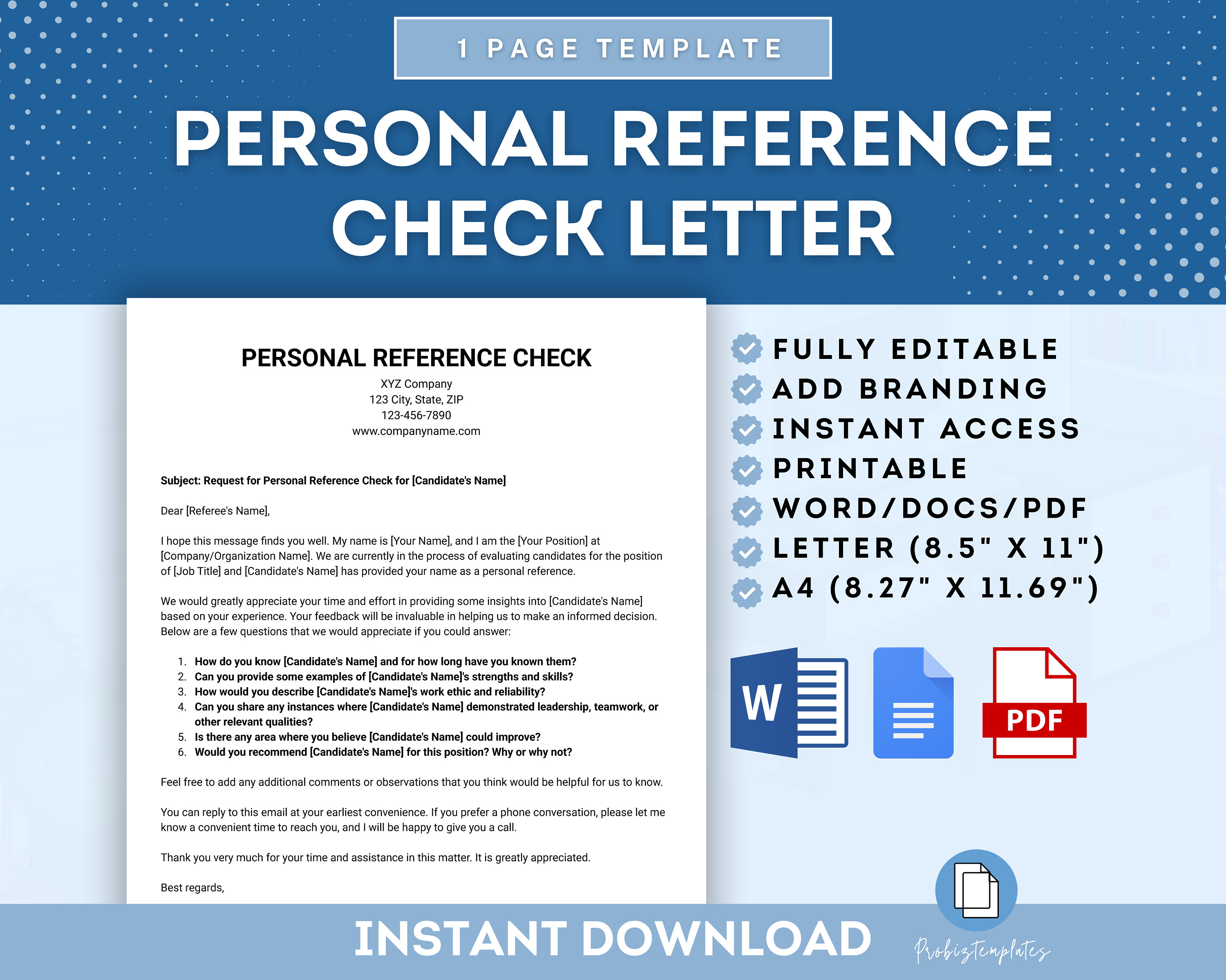 Personal Reference Check Letter Template, Reference Verification Letter, Personal Reference ...