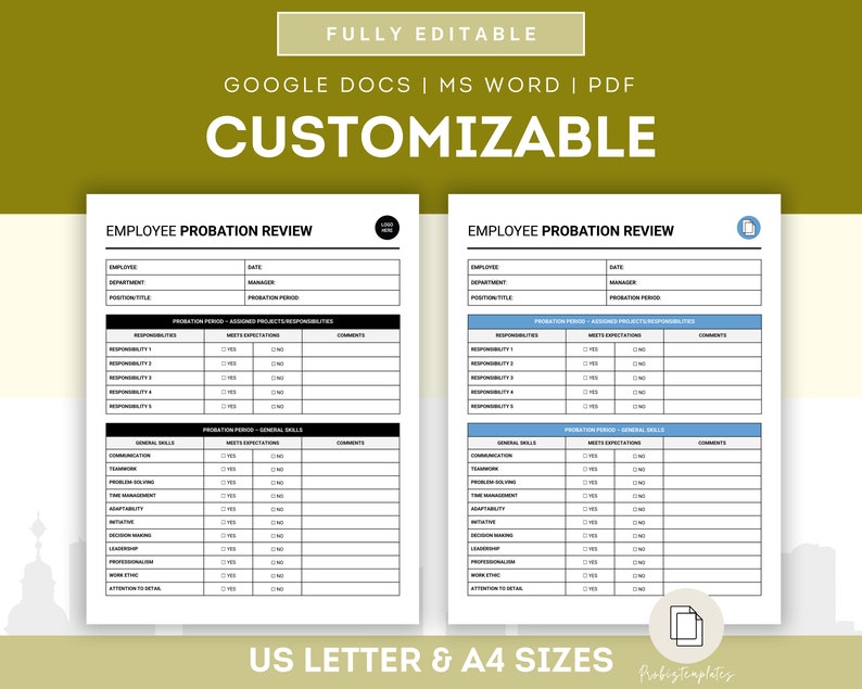 Employee Probation Review Template, Employee Performance Review ...