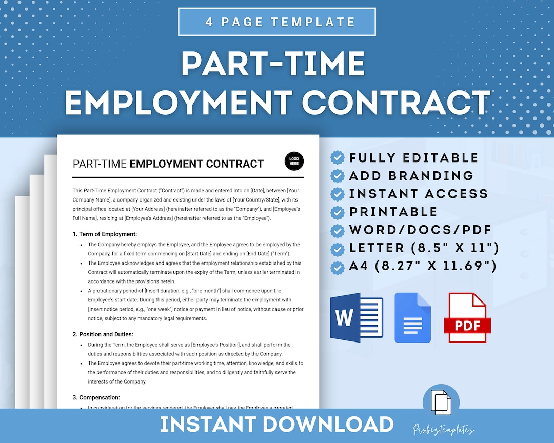 Part-time Employment Contract Template, Part-time Work Agreement, Part ...