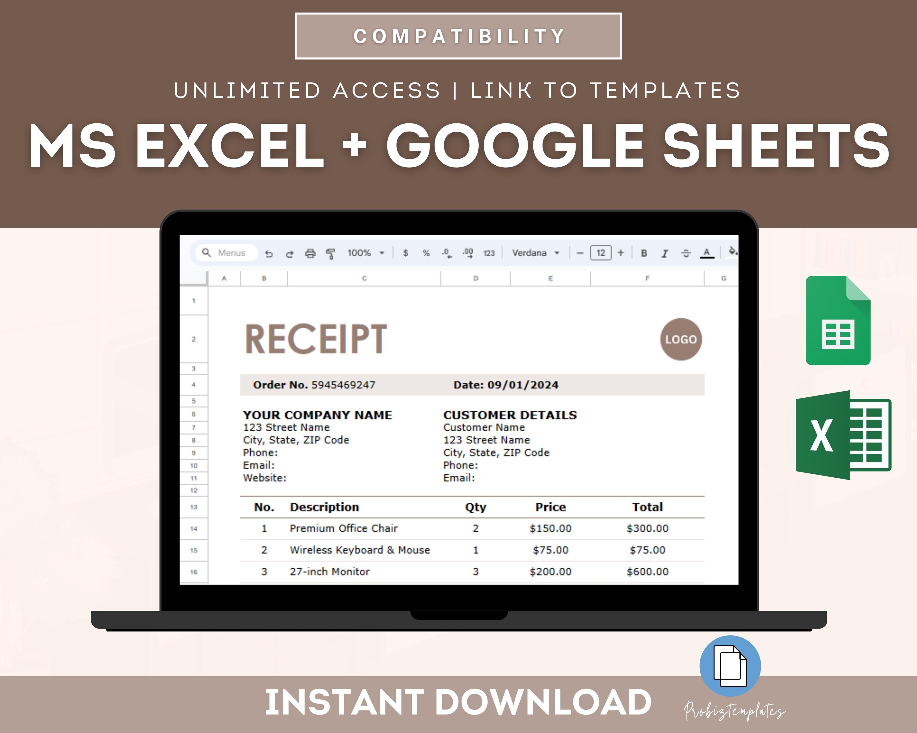 Receipt Template, Customizable Payment Receipt Form, Professional ...
