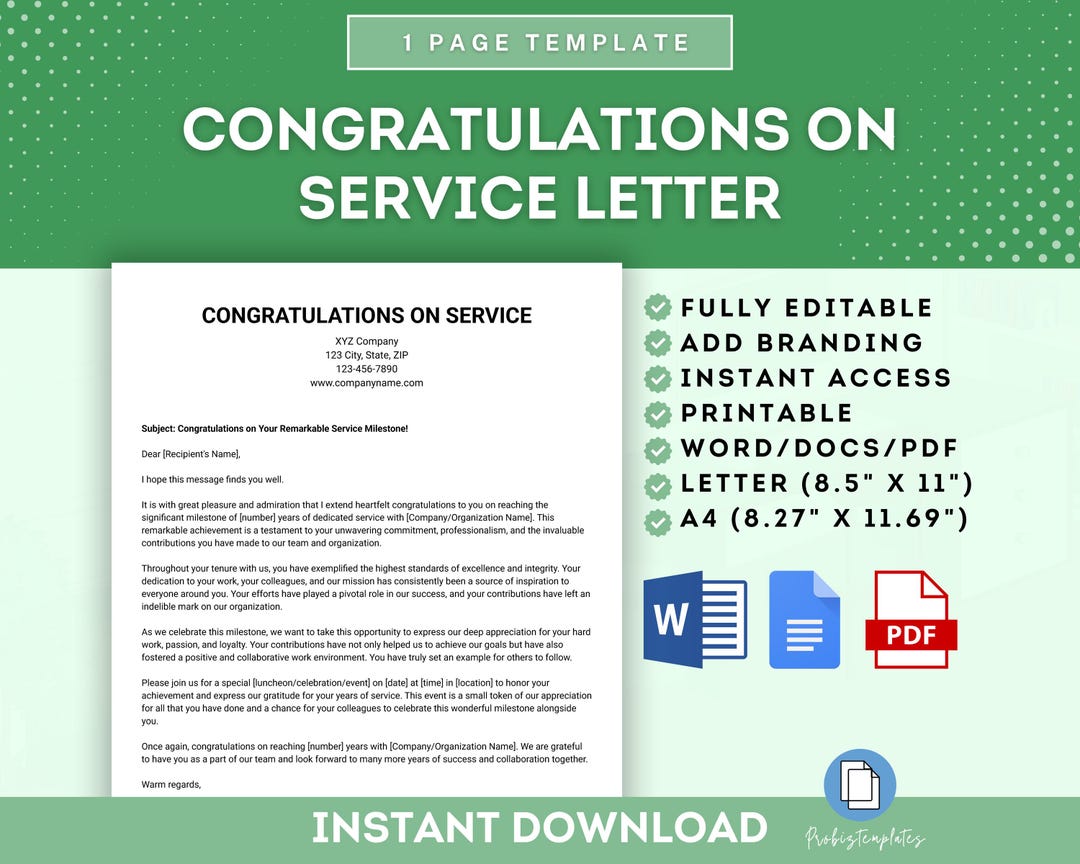 Congratulations Service Letter, Employee Congratulations Letter ...