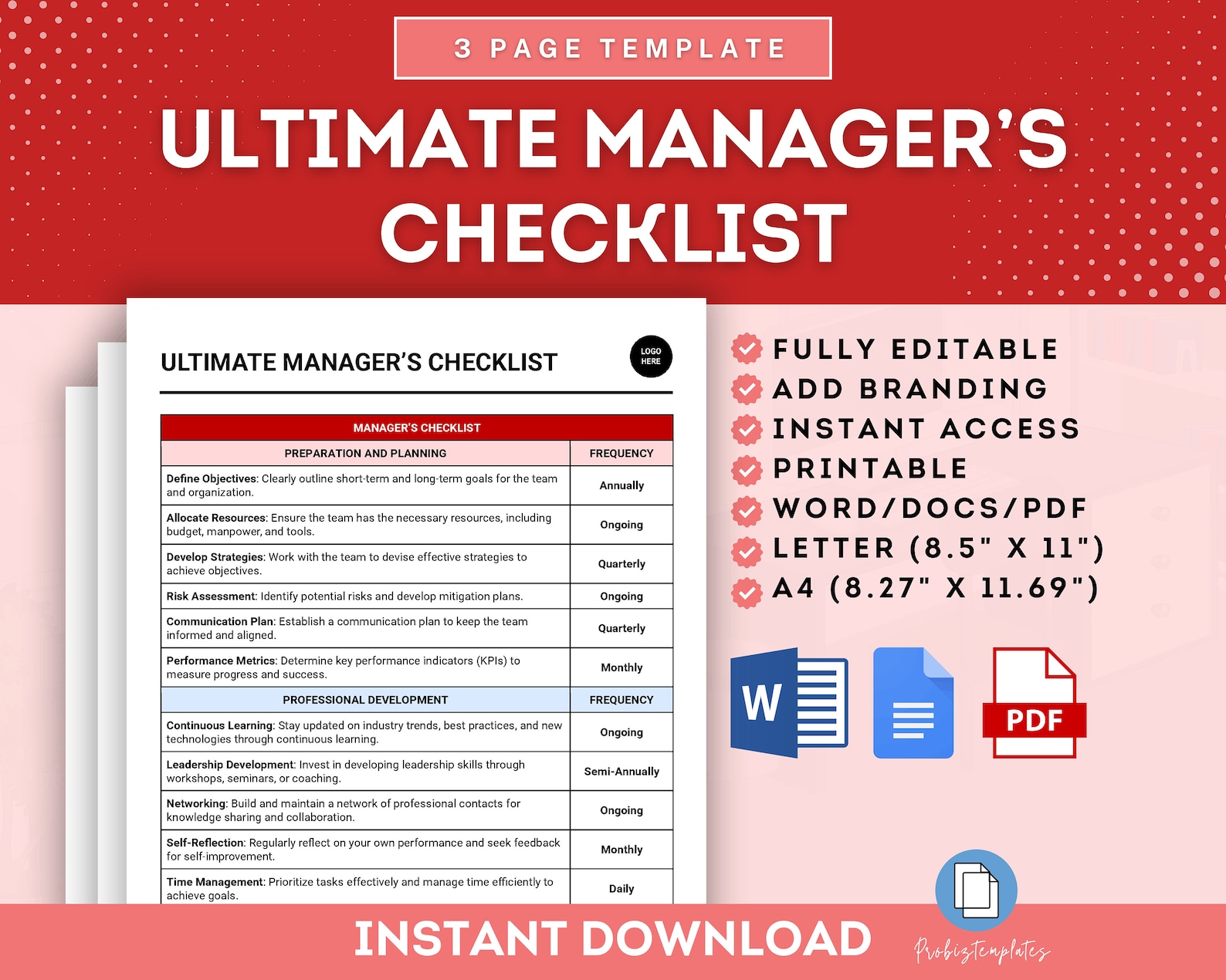 Ultimate Manager's Checklist Template, Manager Comprehensive Task List ...