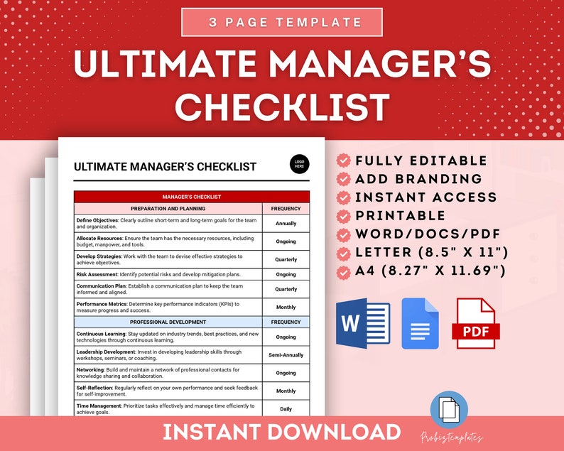 Ultimate Manager's Checklist Template, Manager Comprehensive Task List ...