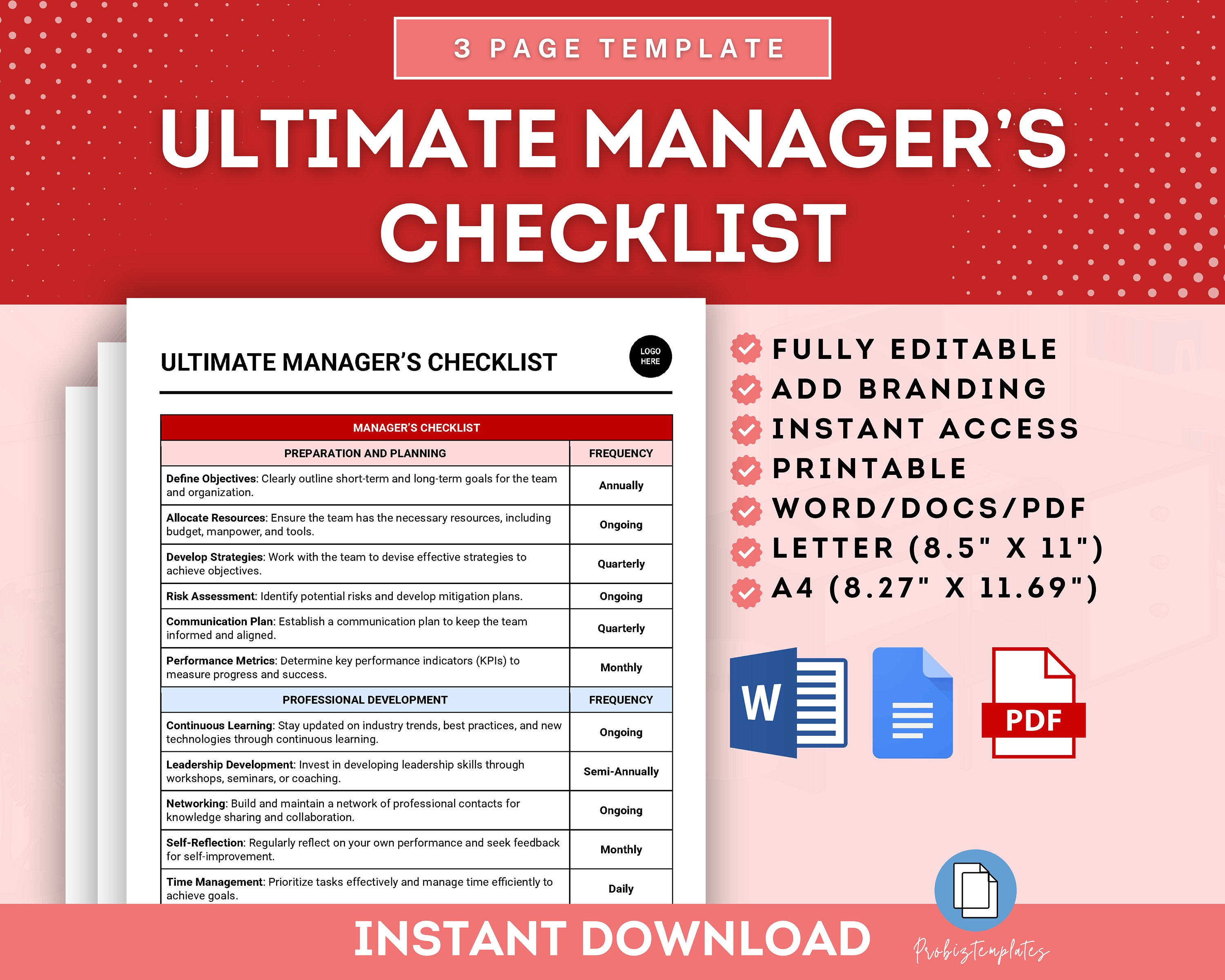 Ultimate Manager's Checklist Template, Manager Comprehensive Task List ...