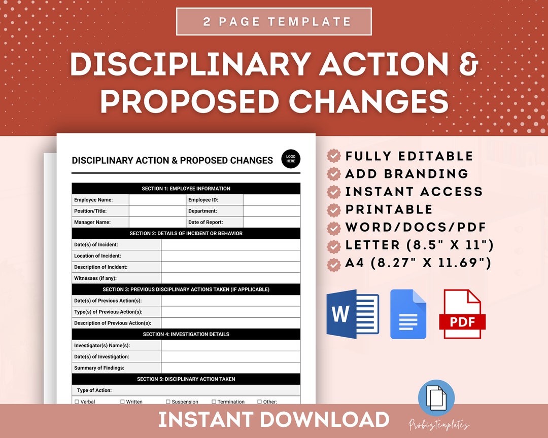Record of Disciplinary Action and Proposed Changes, Disciplinary Action ...