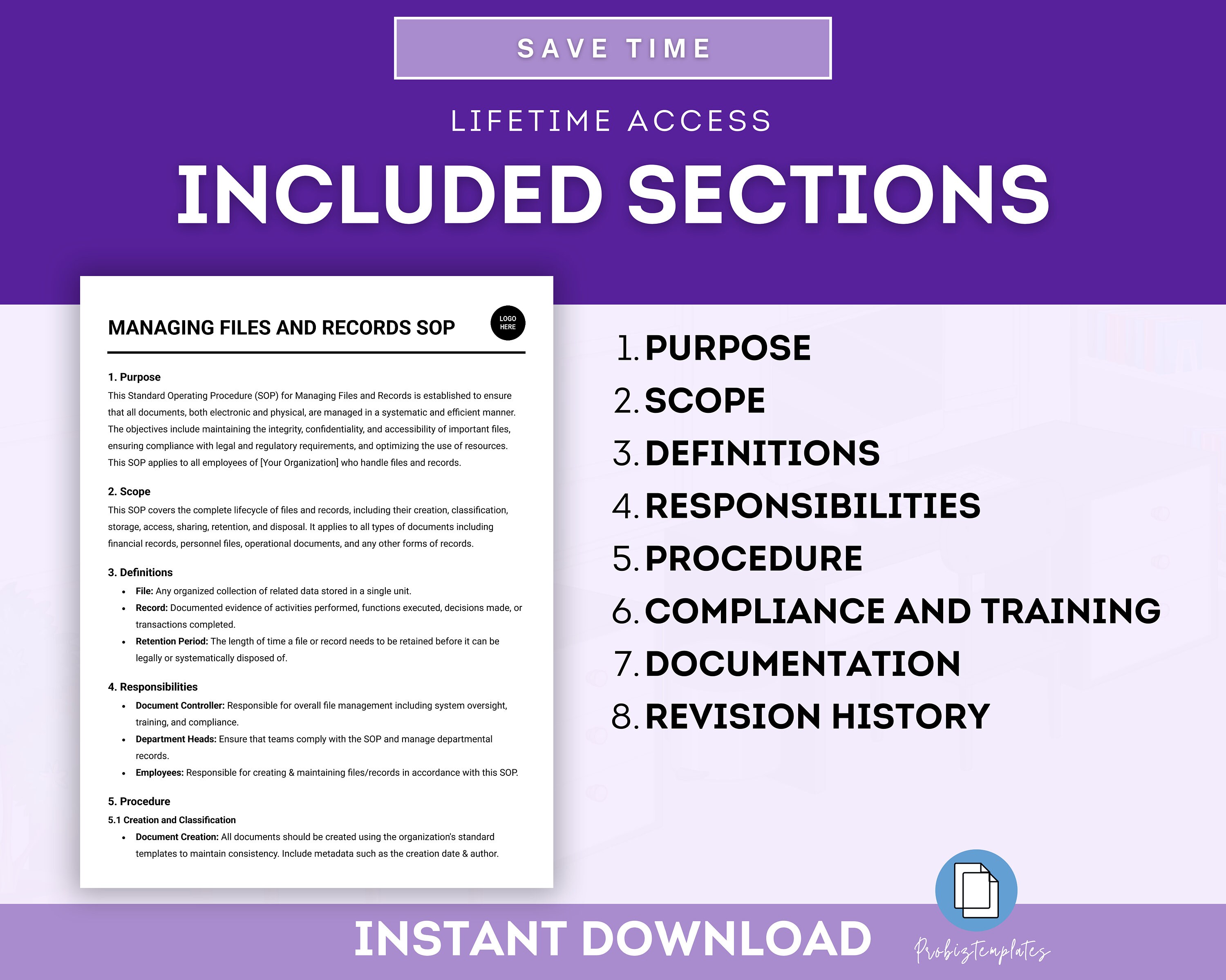 Managing Files and Records SOP Template, File Management SOP, Records ...