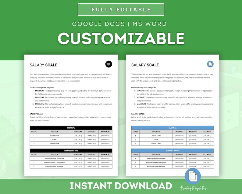 Salary Scale Template, Compensation Structure, Wage Range Chart ...