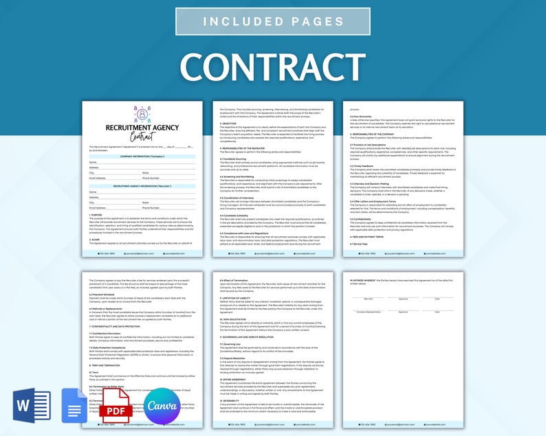 Recruitment Agency Contract Bundle, Staffing Agreement Template, Talent ...
