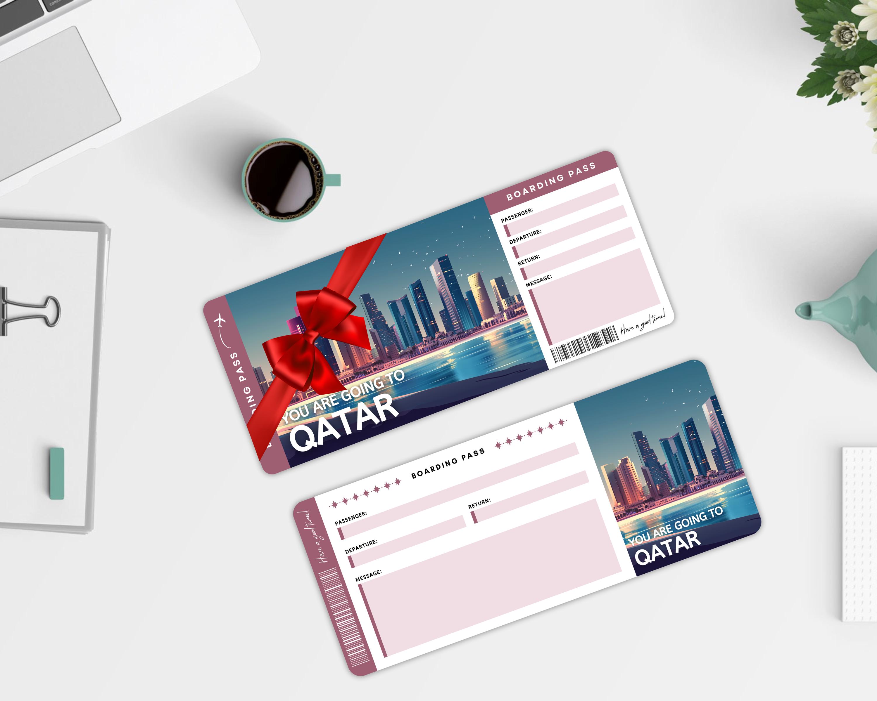 Printable Qatar Surprise Gift Ticket, Editable Doha Vacation Boarding ...