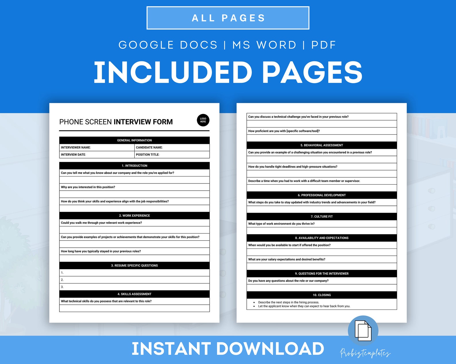 Phone Screen Interview Form Template, Pre-interview Screening Checklist ...