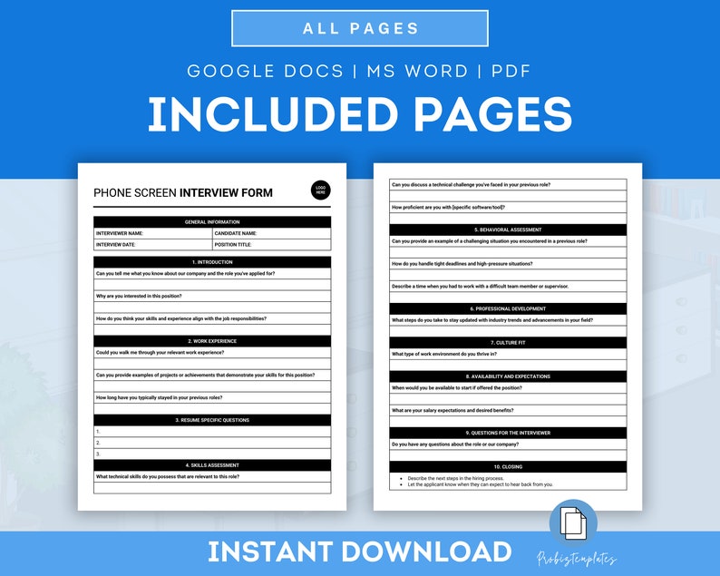Phone Screen Interview Form Template, Pre-interview Screening Checklist ...