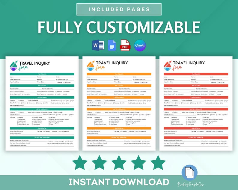 Travel Agency Forms Bundle, Travel Agency Contract, Travel Inquiry Form ...