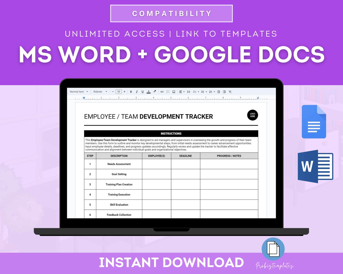 Employee & Team Development Tracker Template, Team Development Monitoring Tool, Staff Growth ...