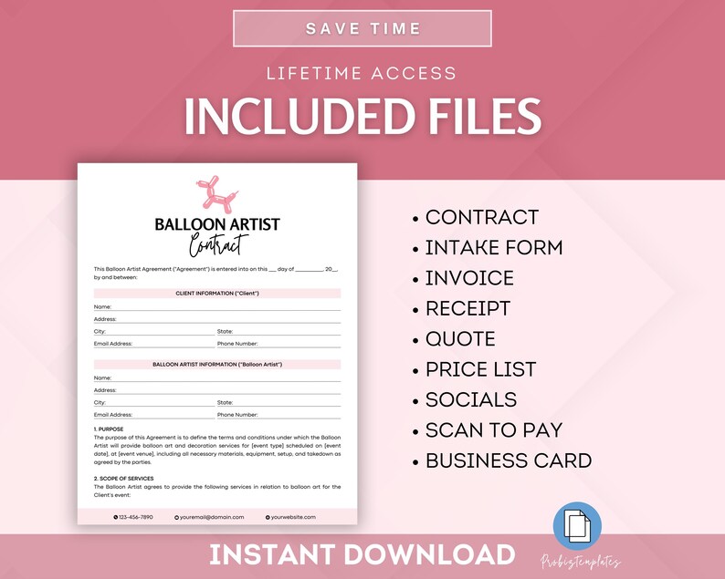 Balloon Artist Contract Bundle, Balloon Services Agreement Template ...