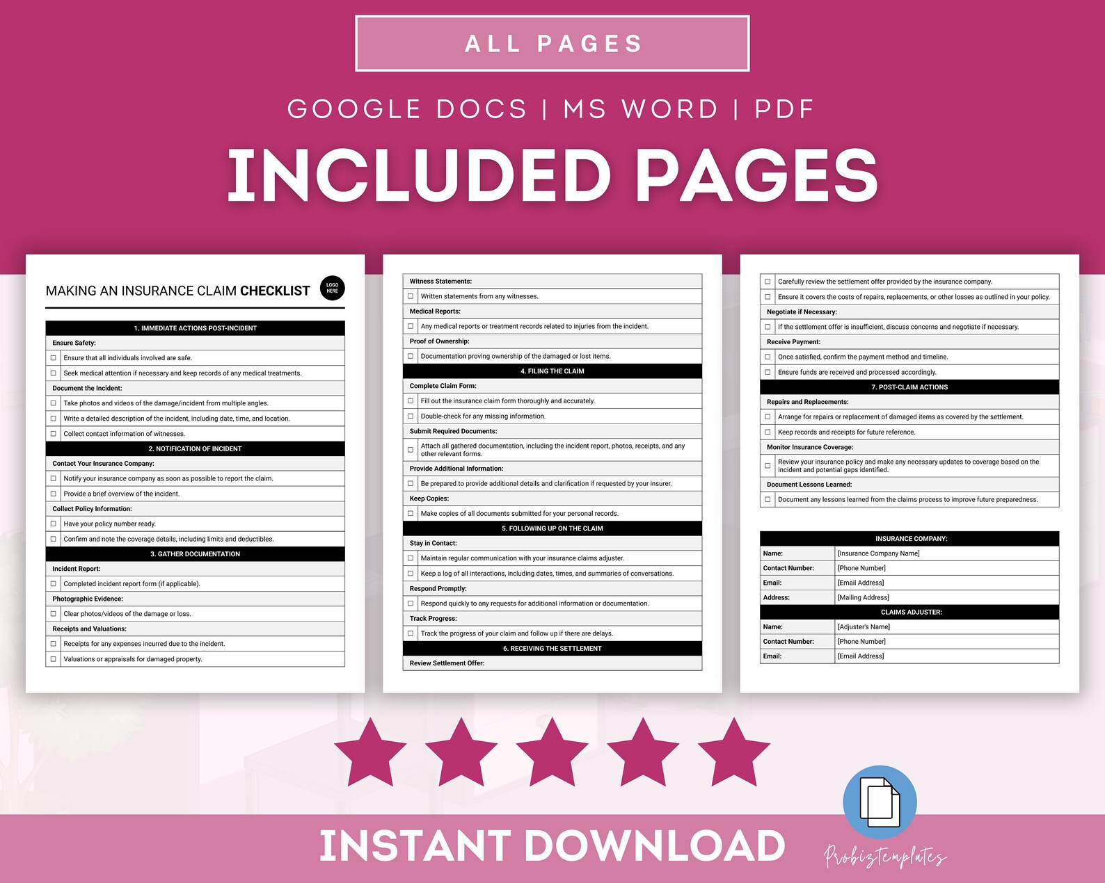 Making an Insurance Claim Checklist, Insurance Filing Checklist, Claim ...