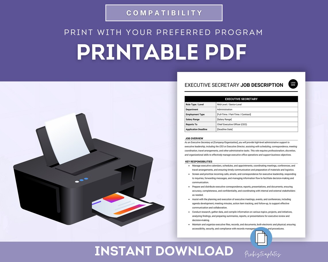 Executive Secretary Job Description Template, Senior Secretary Job ...