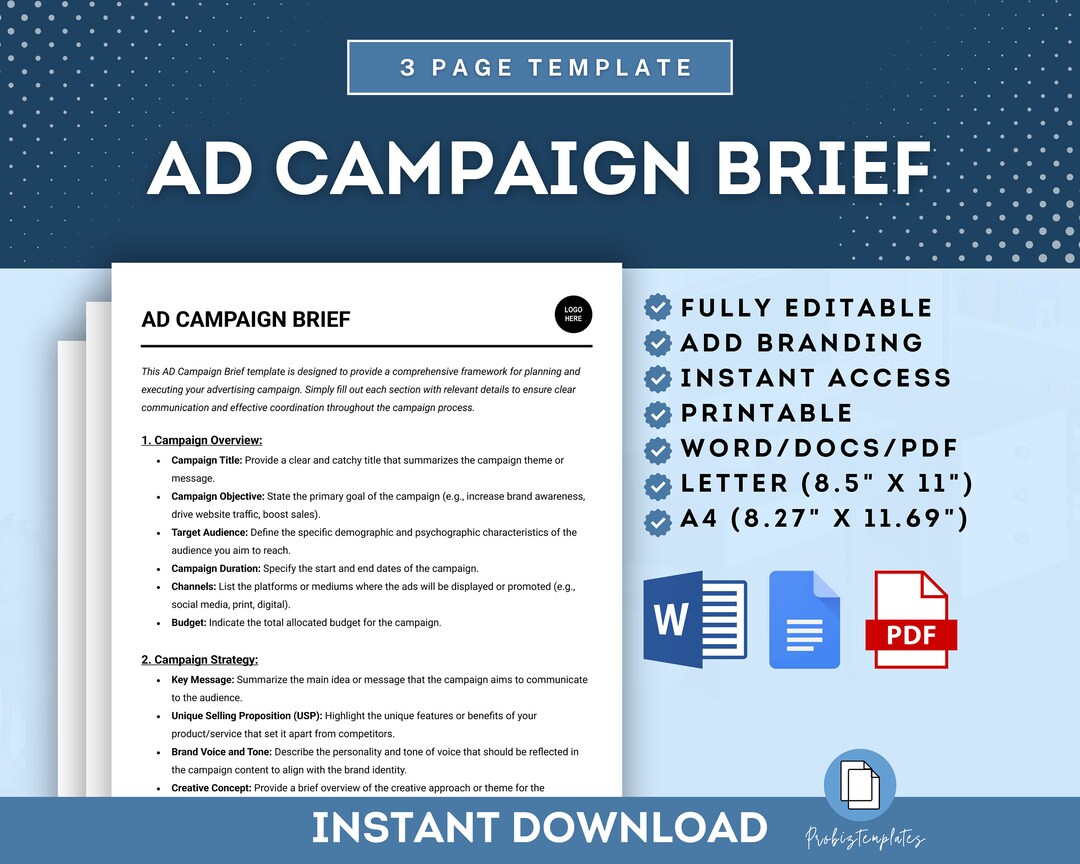 Ad Campaign Brief Template, Marketing Campaign Blueprint, Promotional ...