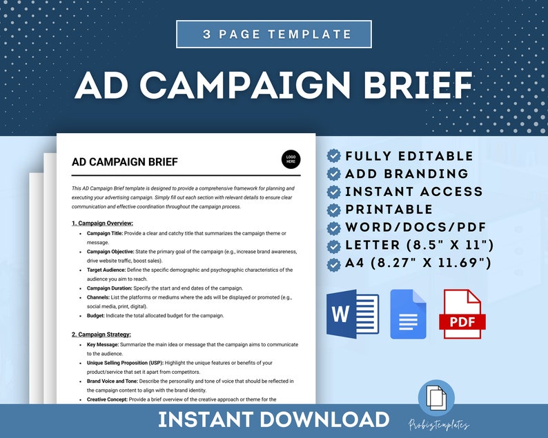 Ad Campaign Brief Template, Marketing Campaign Blueprint, Promotional ...